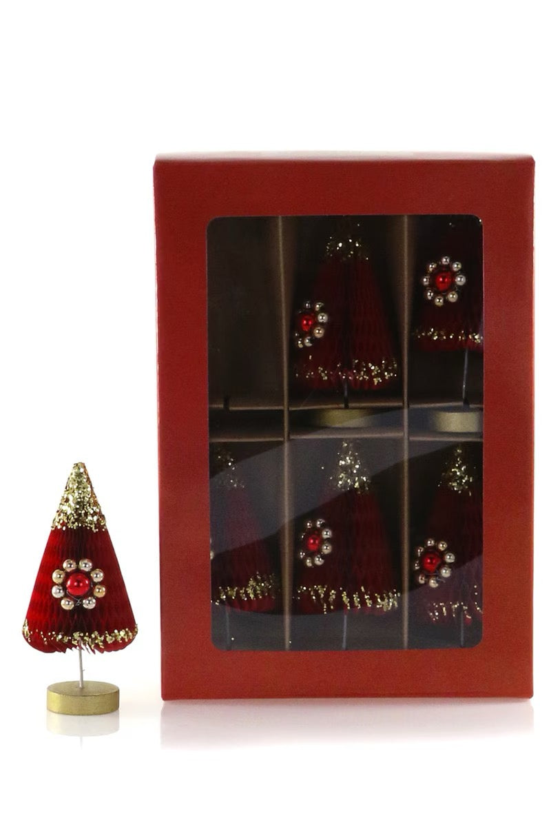 Honeycomb Red Trees- Set of Six | Candy Cane Christmas Company